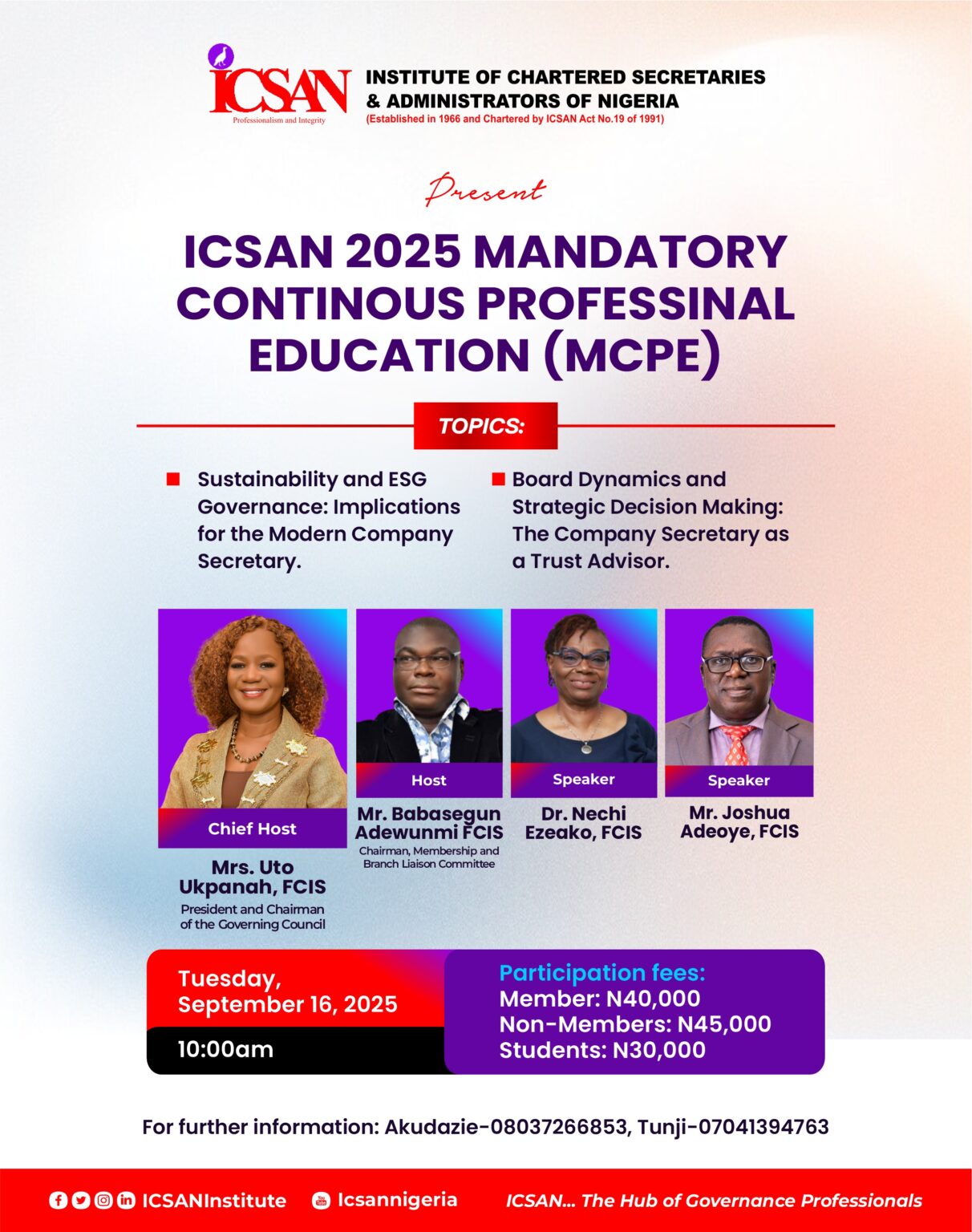 Mandatory Continous Professional Education (MCPE) Stream2 – ICSAN